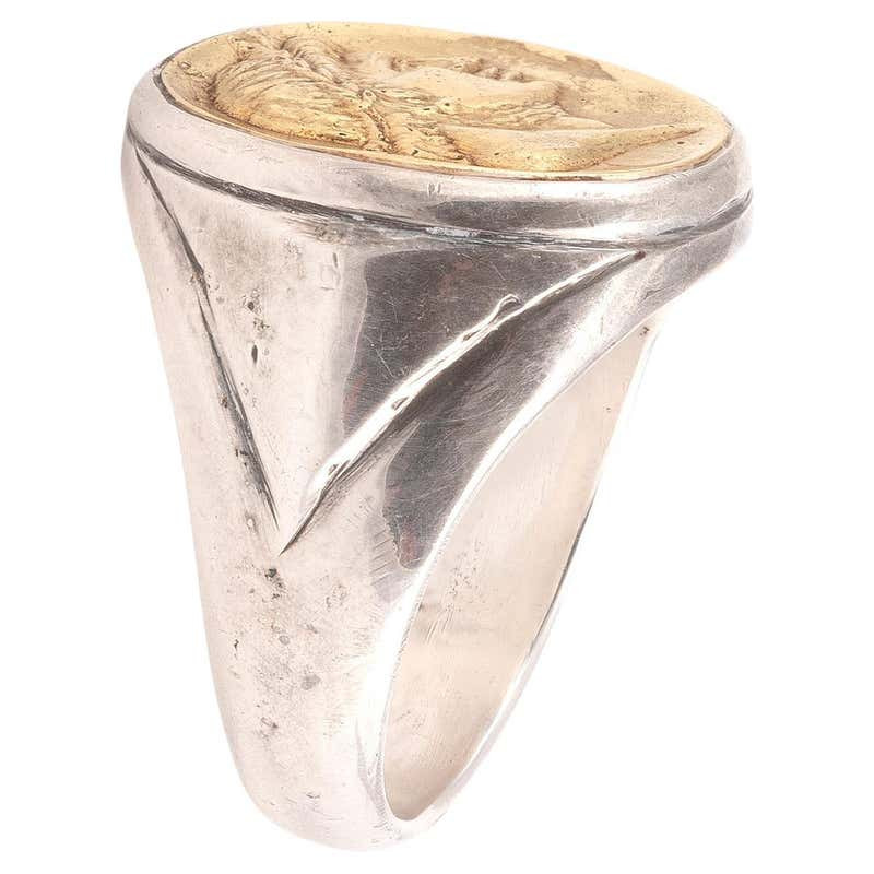 Silver Gold Roman Emperor Gaius Julius Caesar Cameo Men’s Ring